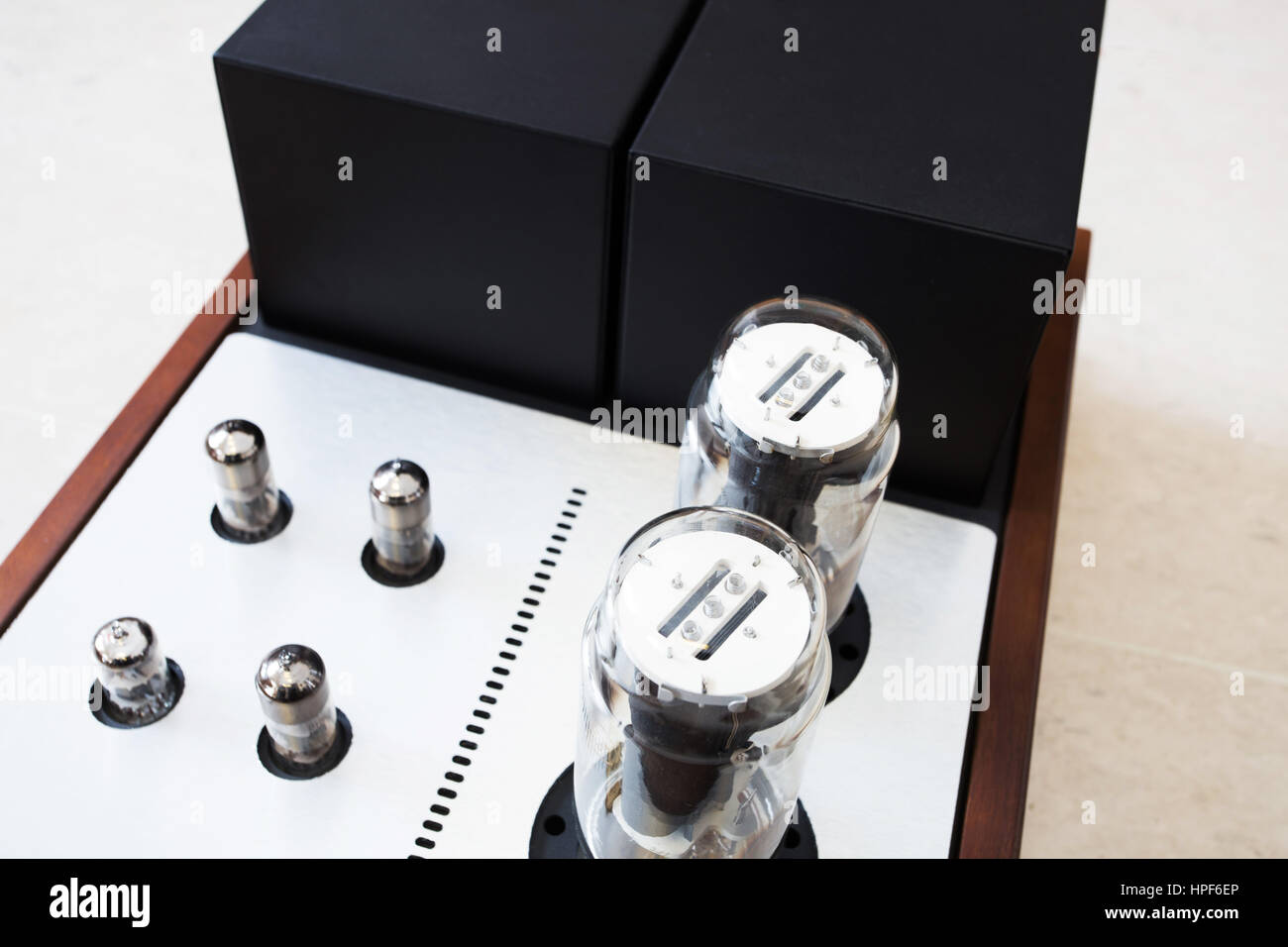 Vintage retro music amplifier with glass lamps Stock Photo - Alamy