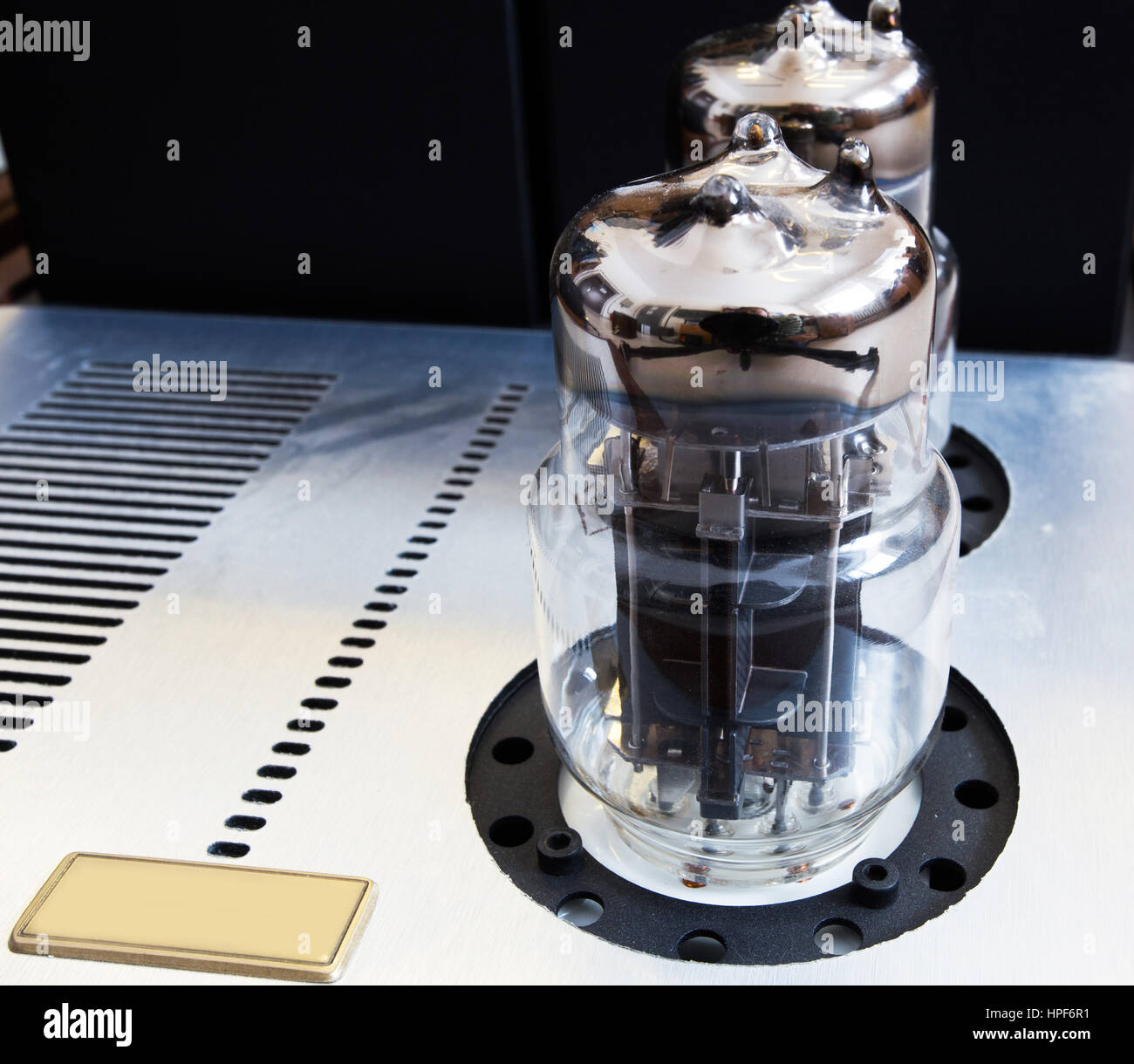 Vintage retro music amplifier with glass lamps Stock Photo - Alamy