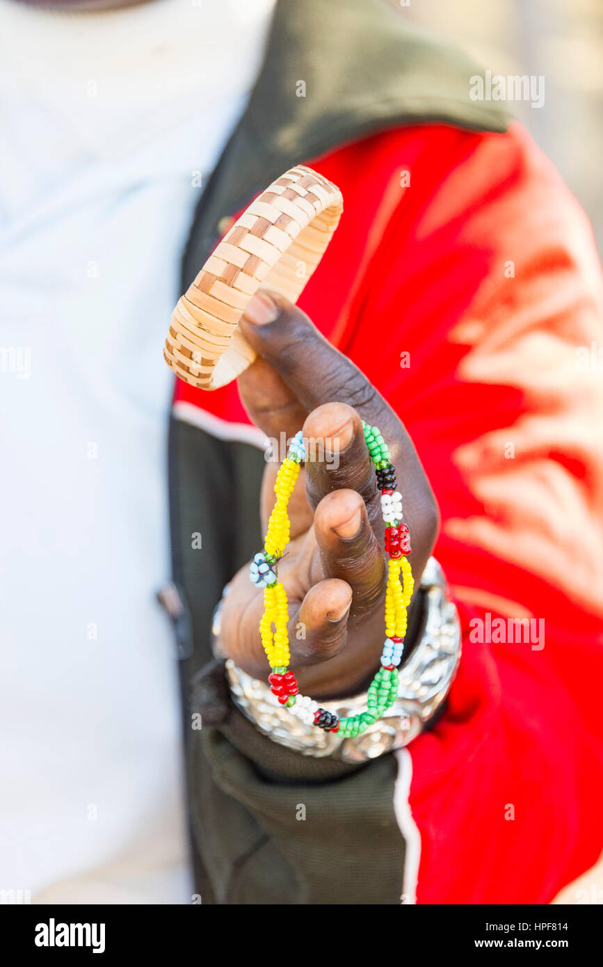 Community craftsmen show off their curios in Zimbabwe near the border ...