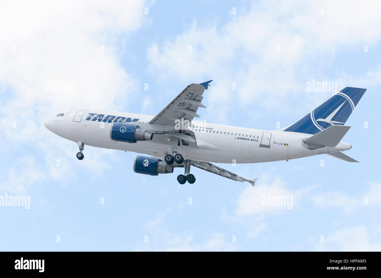 Plane Airbus A310, of TAROM airline, is taking off from Madrid ...