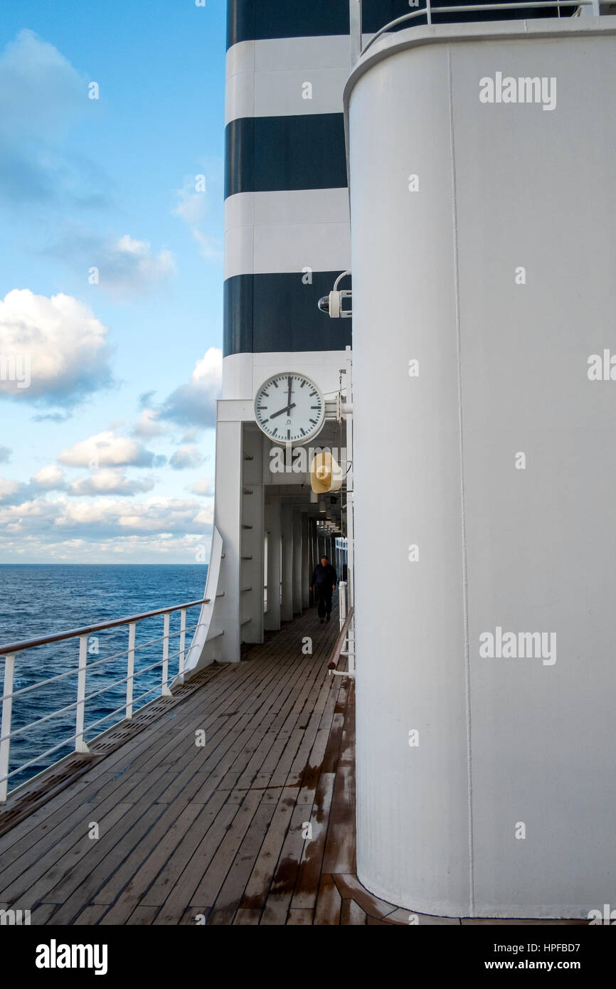 Crossing the slate grey North Atlantic ocean on the liner Queen Mary 2 ...