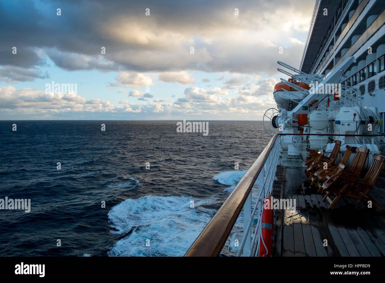 Crossing the slate grey North Atlantic ocean on the liner Queen Mary 2 ...