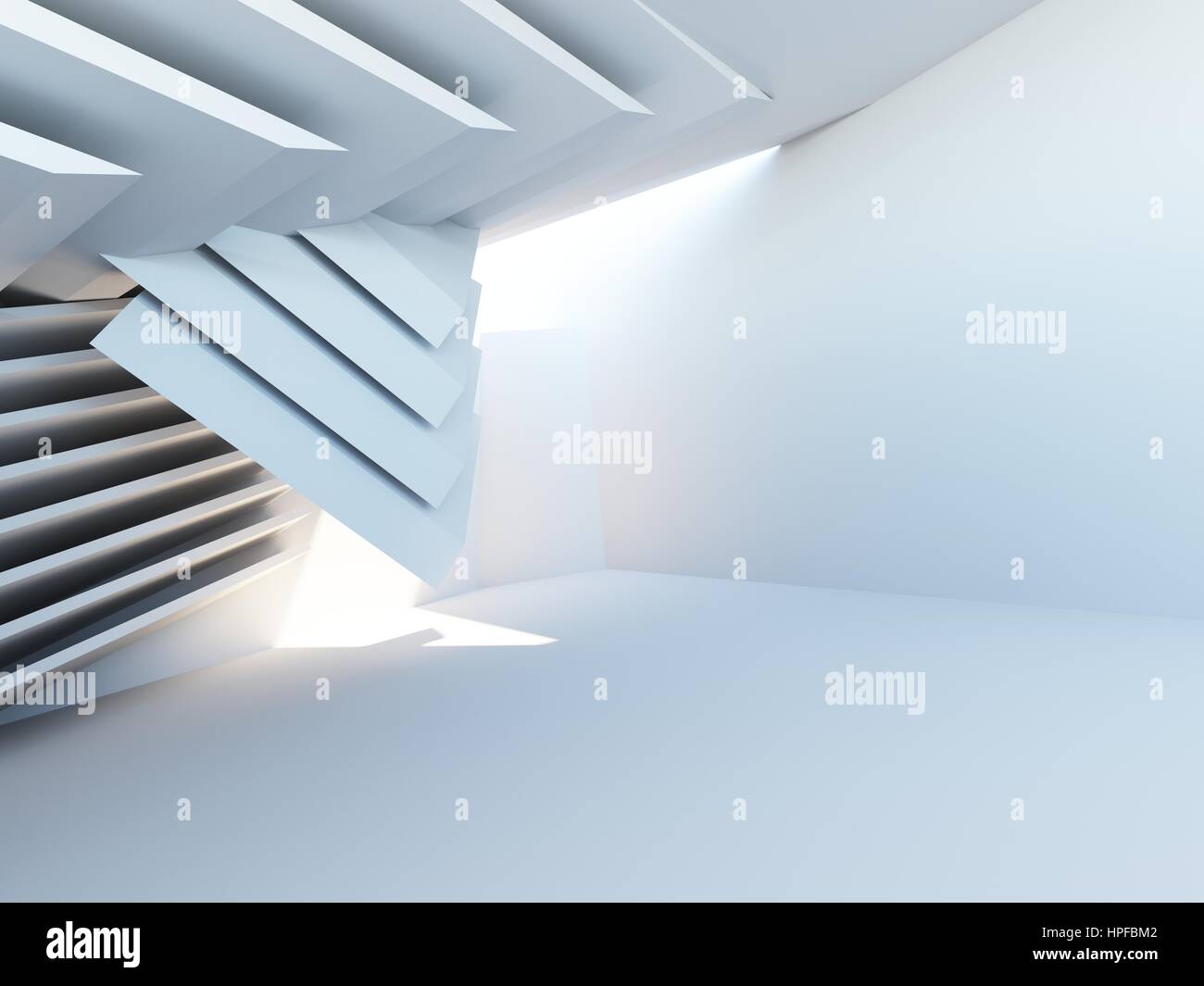 Geometric architecture, white abstract room interior render ...