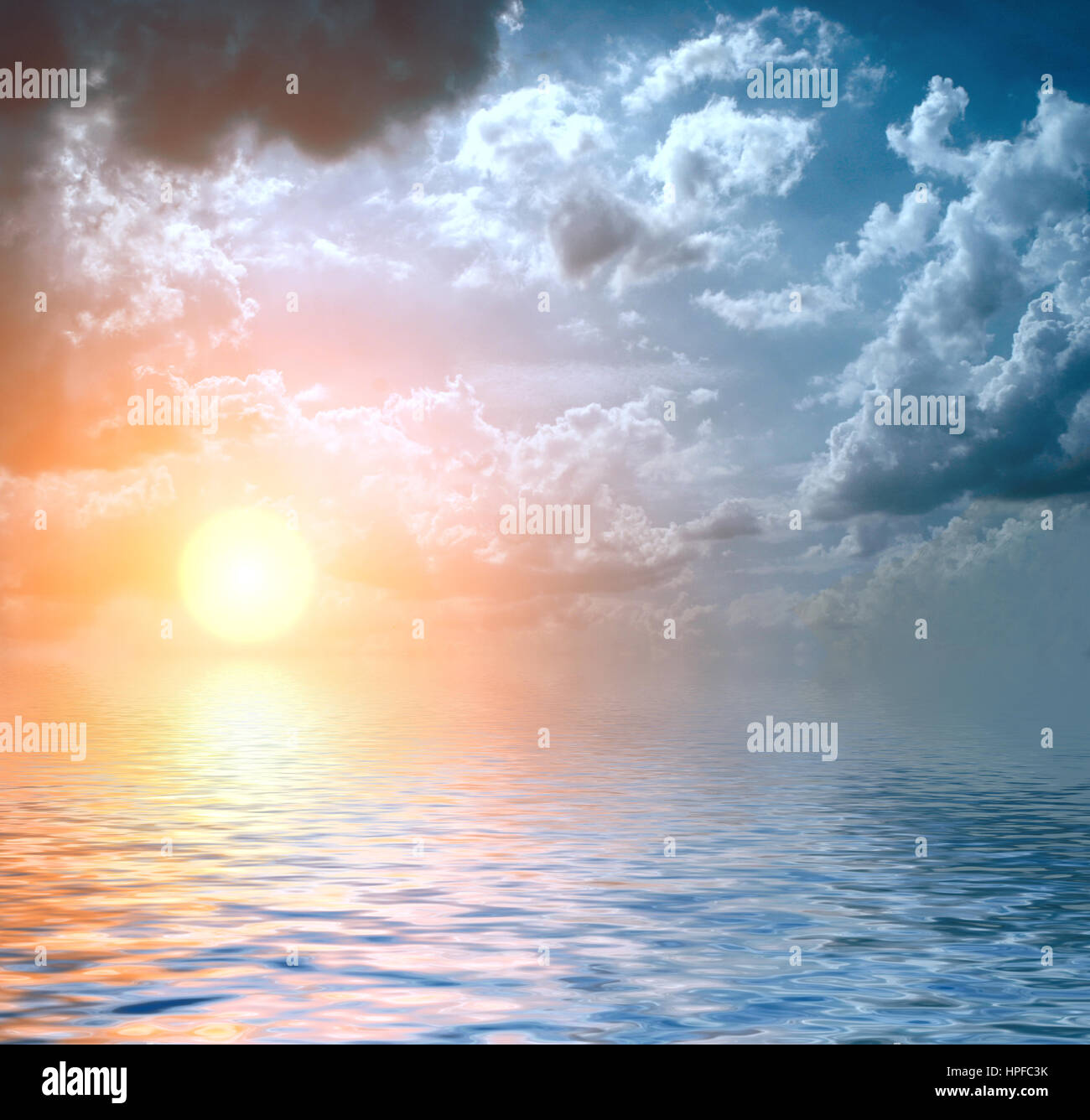 Yellow Sun Set in The Middle of The Ocean Stock Photo - Alamy