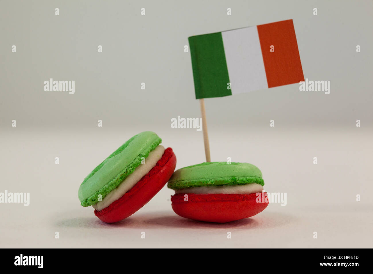 St. Patricks Day three cookies with irish flag on white background ...