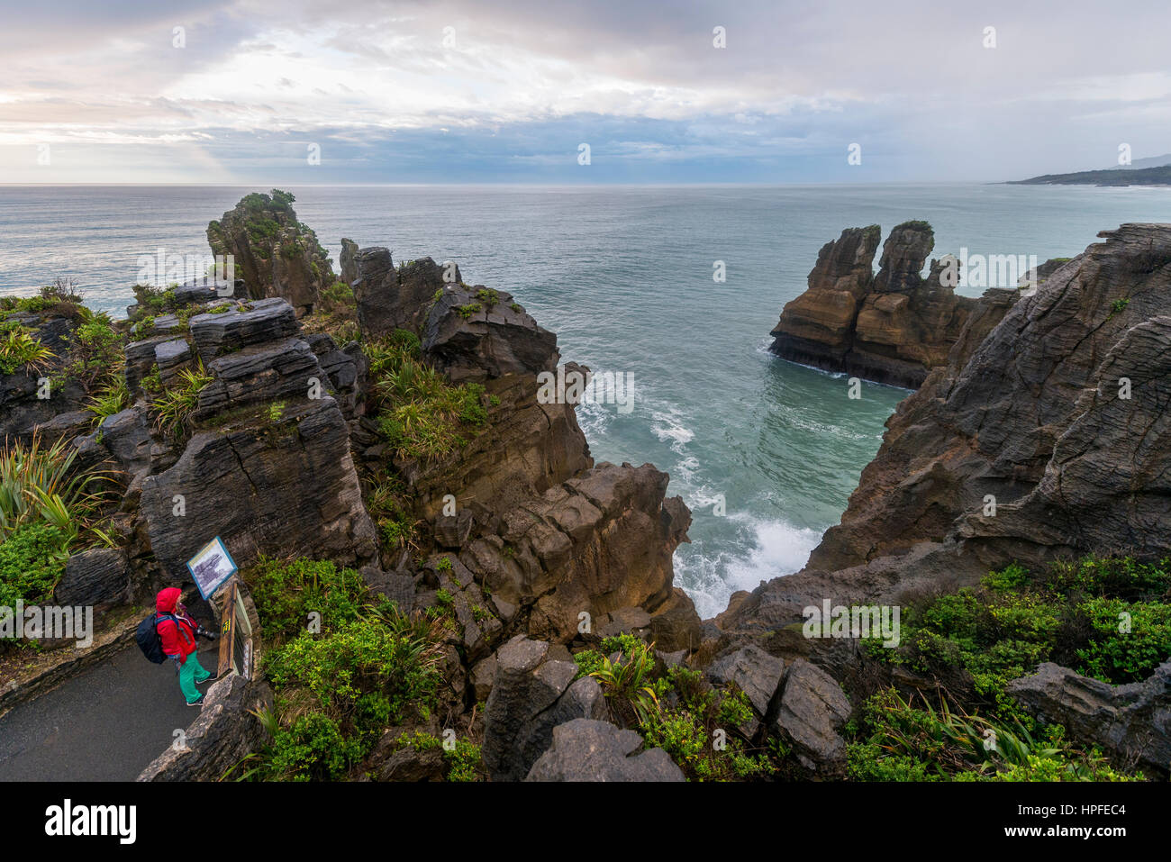 Sandstone rocks, rock formation Pancake Rocks, Paparoa National Park ...