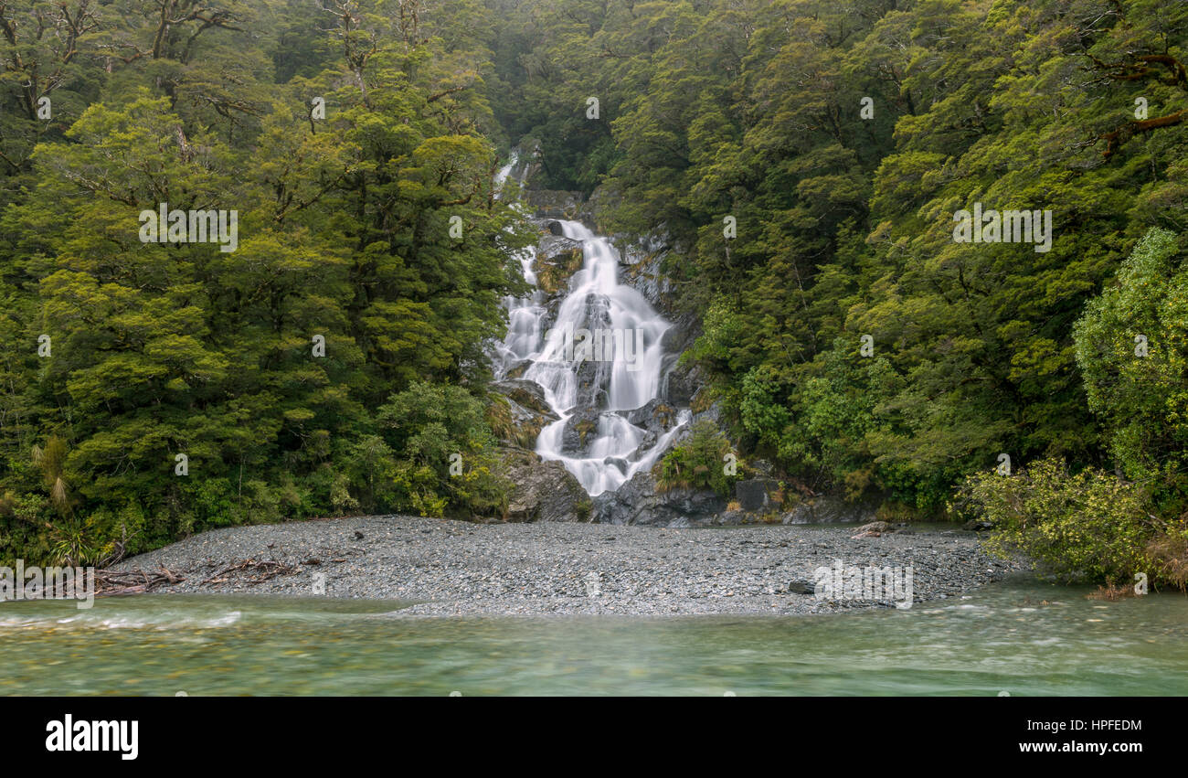Waterfall, Haast Pass, West Coast, Southland, New Zealand Stock Photo ...