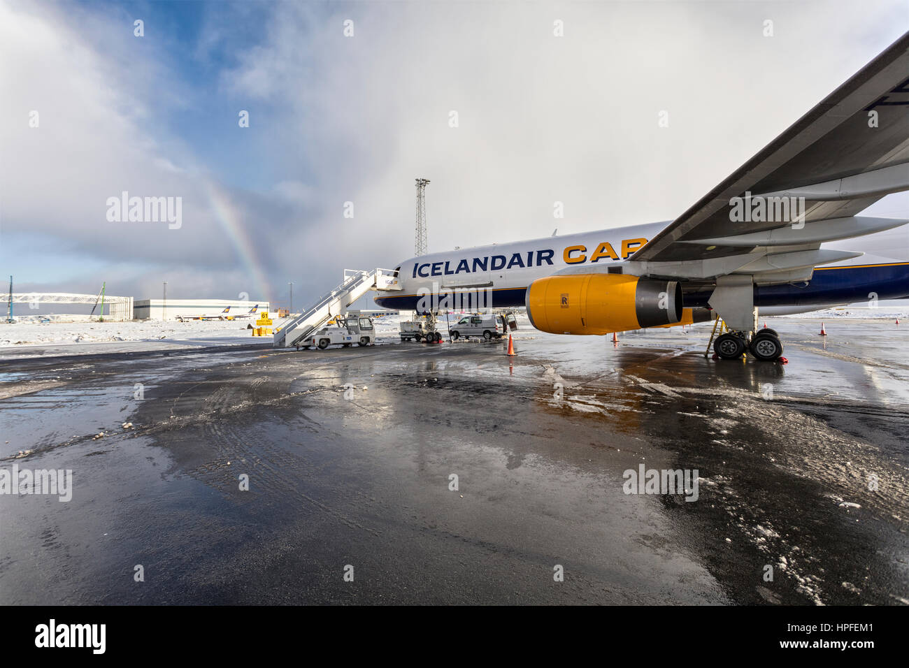 An Icelandair Cargo Boeing 757 jet on the ramp at Keflavik ...