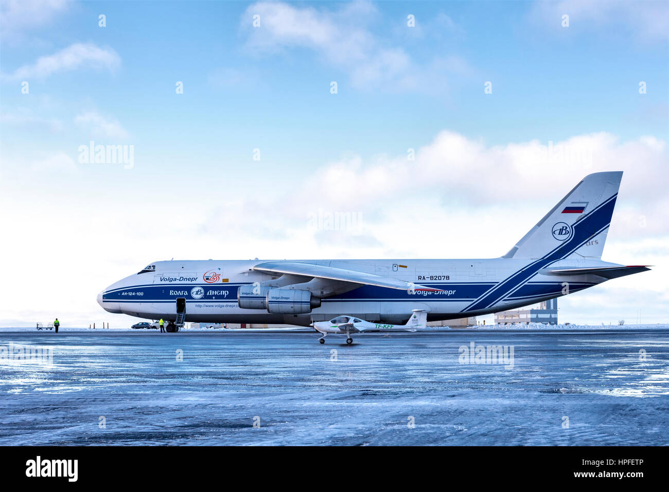 An Antonov An-124 heavy-lift freight aircraft on the ramp at Keflavik ...