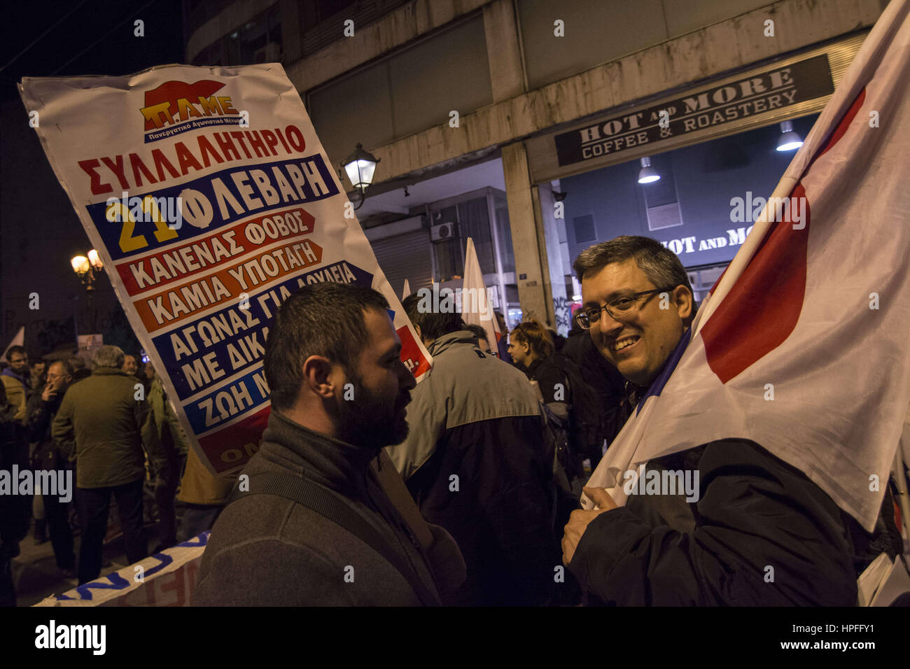 Athens, Greece. 21st Feb, 2017. Thousands, members of the Greek ...