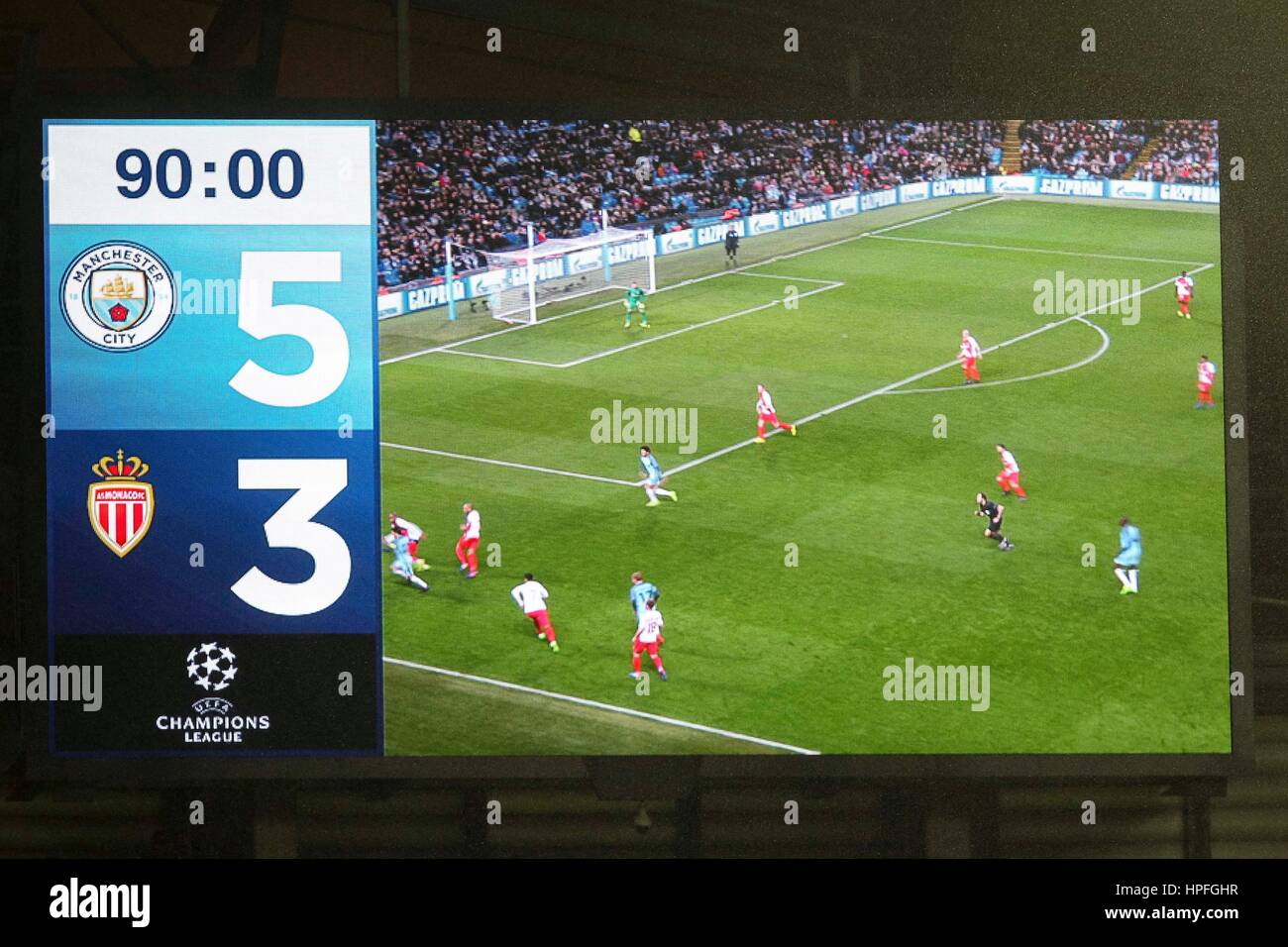 Manchester, UK. 21st Feb, 2017. The scoreboard is shown at the end of ...