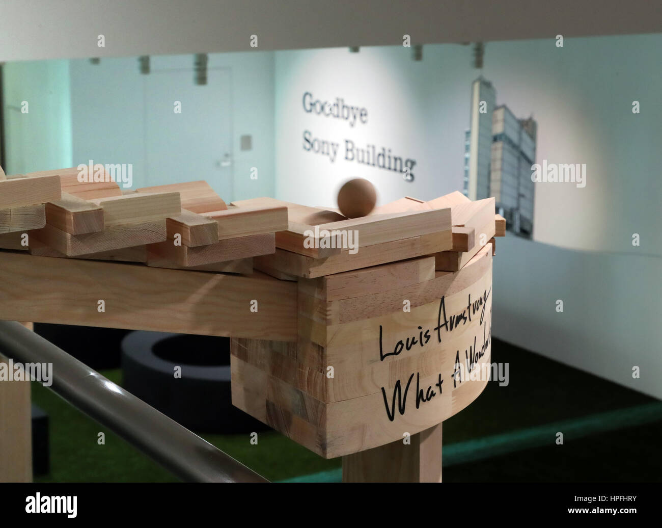 Tokyo, Japan. 21st Feb, 2017. An installation of a 34m long xylophone ...