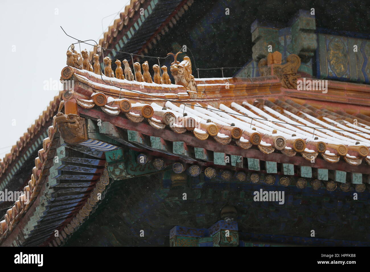 Beijing, China. 21st Feb, 2017. The Forbidden City is covered by snow ...