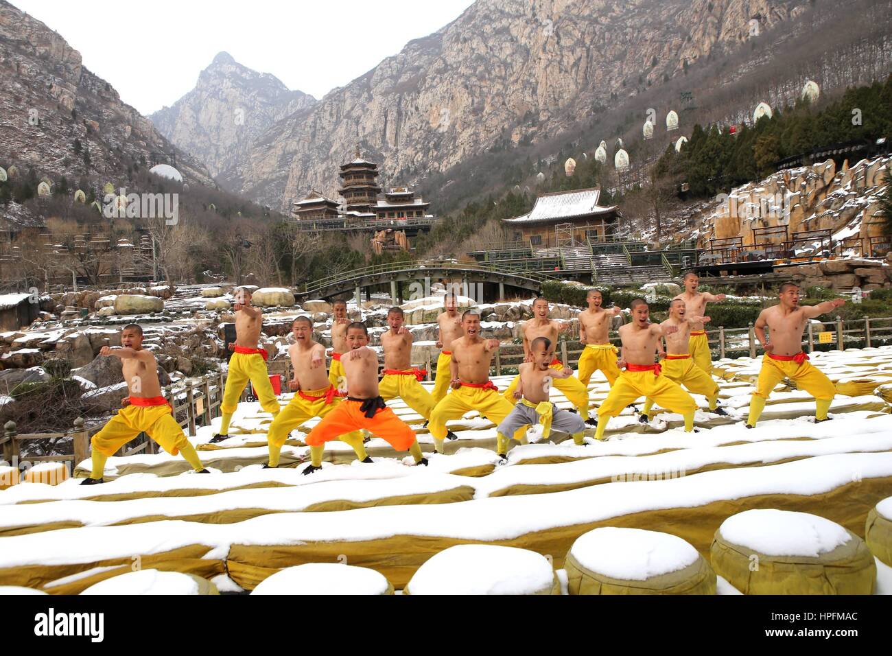 Dengfeng, China. 22nd Feb, 2017. Monks practice Kung Fu in snow at ...