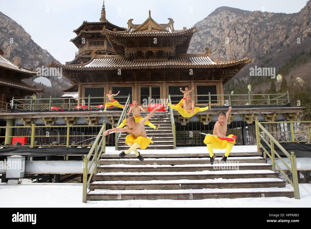Dengfeng, China. 22nd Feb, 2017. Monks practice Kung Fu in snow at ...