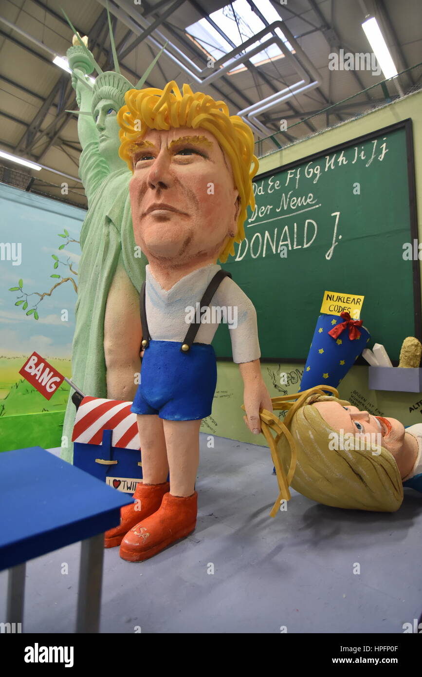 Cologne, Germany. 21st Feb, 2017. A Trump-themed festive wagon can be ...