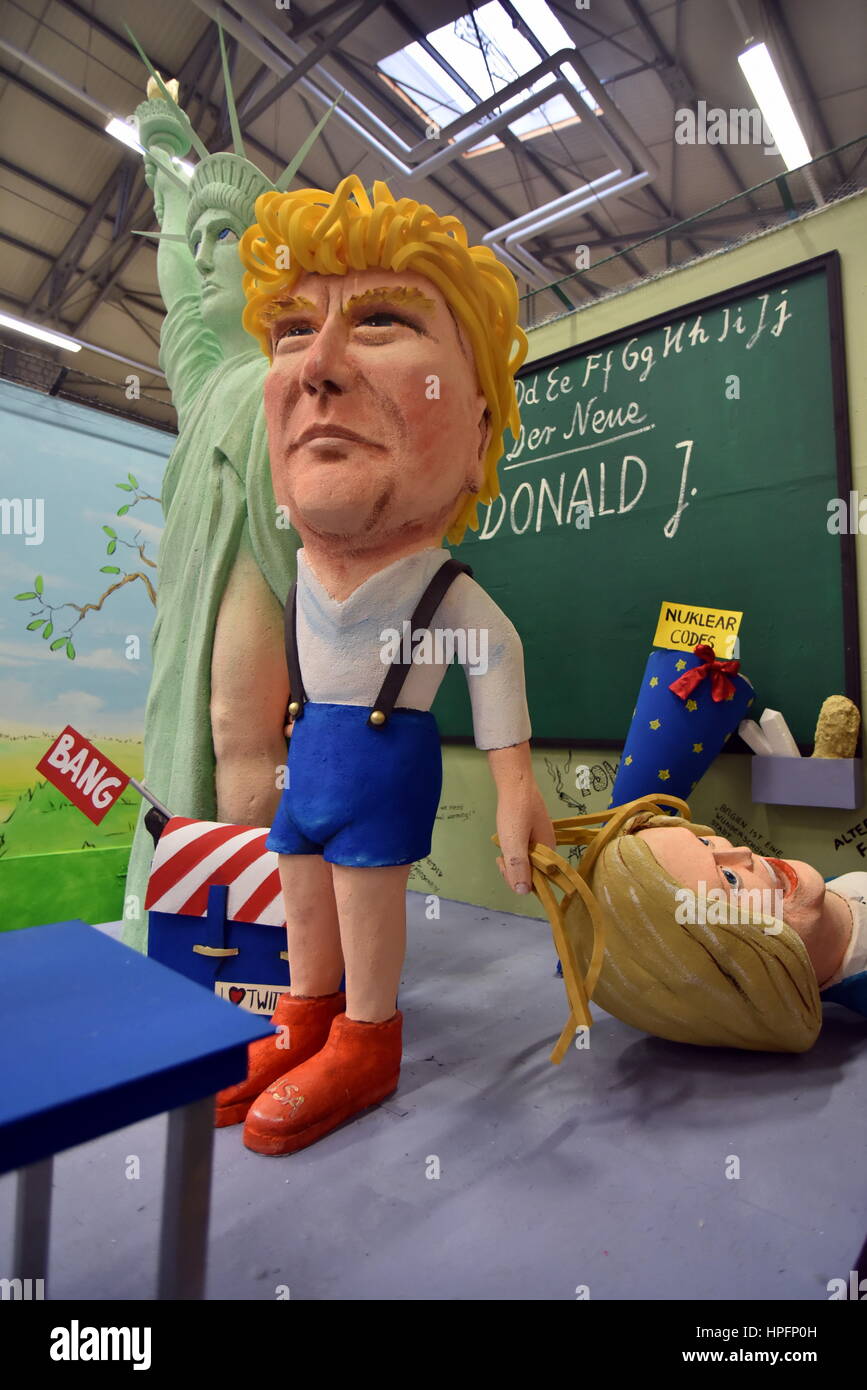 Cologne, Germany. 21st Feb, 2017. A Trump-themed festive wagon can be ...