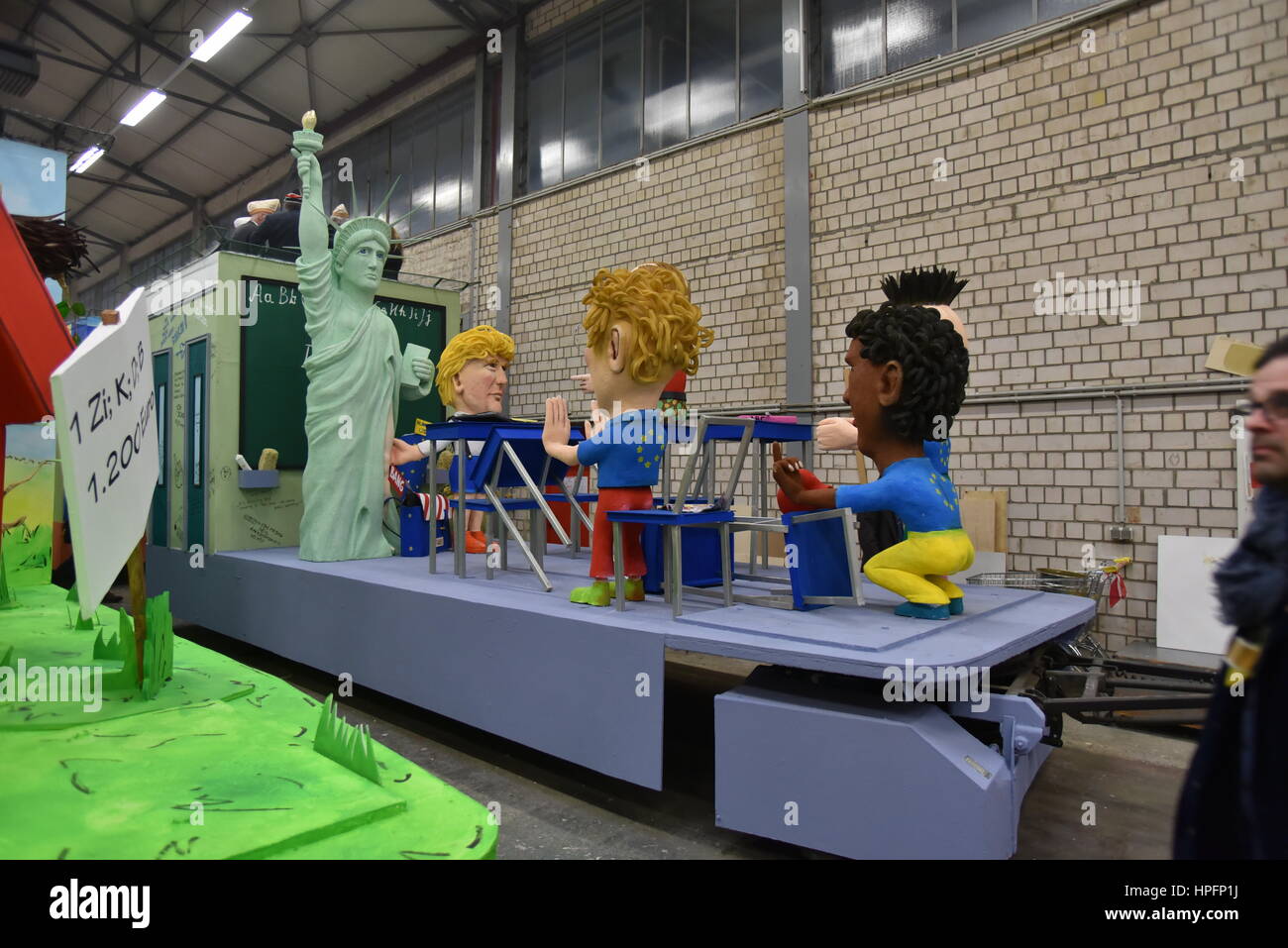 Cologne, Germany. 21st Feb, 2017. A Trump-themed festive wagon can be ...