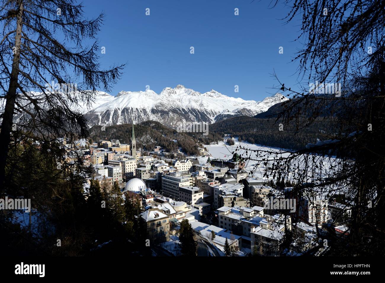 View on the famous town St Moritz, Swiss, St Moritz, 15. February 2017 ...