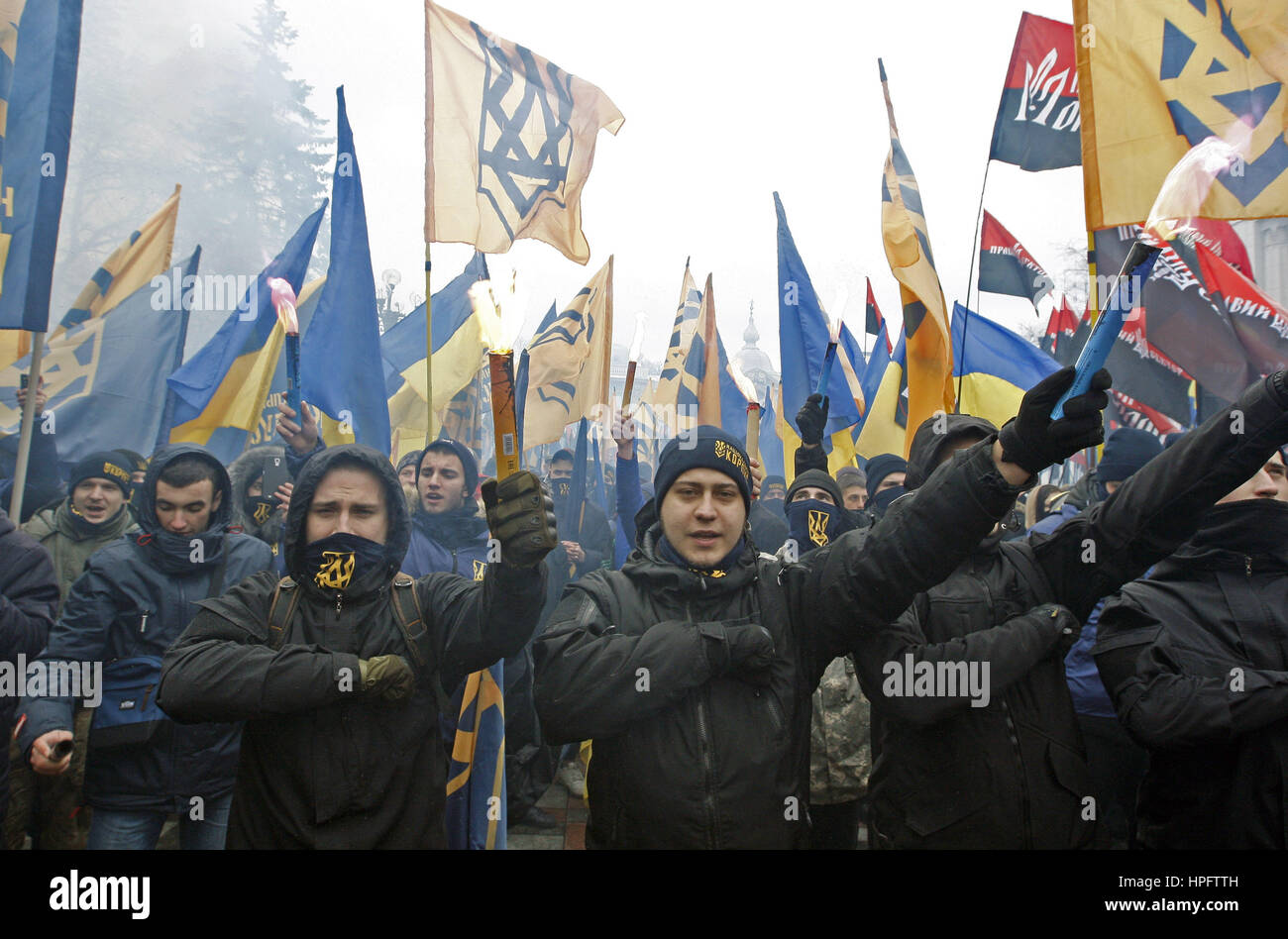 Kiev, Ukraine. 22nd Feb, 2017. Ukrainian activists from nationalists ...