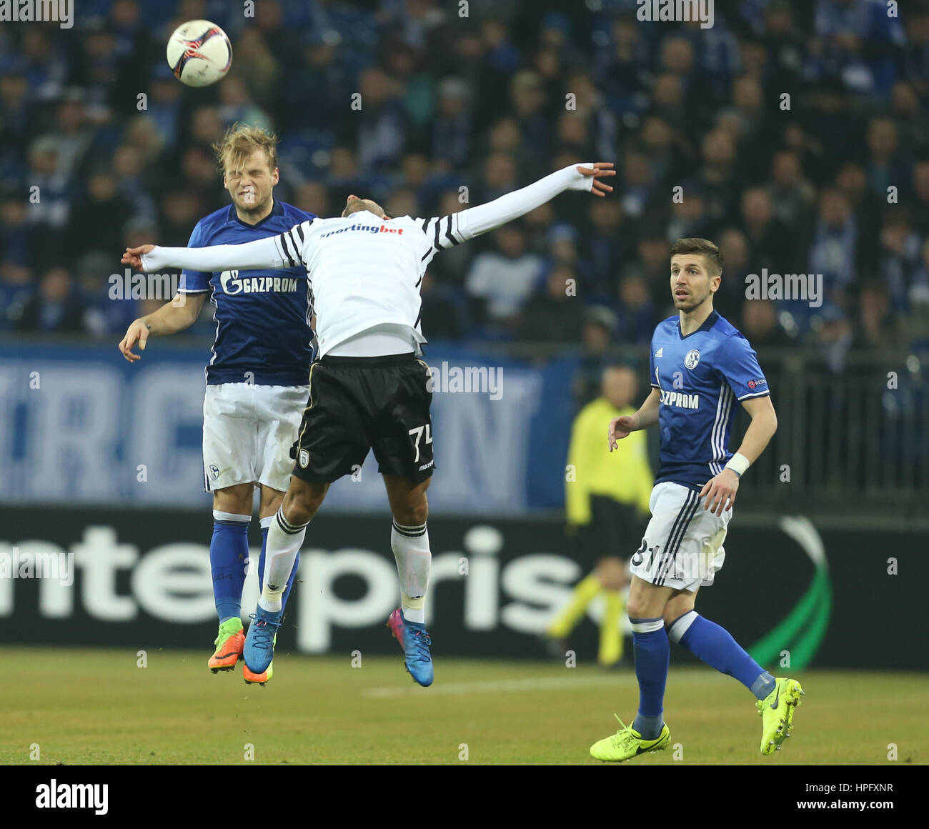 Gelsenkirchen, Germany. 22nd Feb, 2017. Johannes Geis (l) from Schalke ...