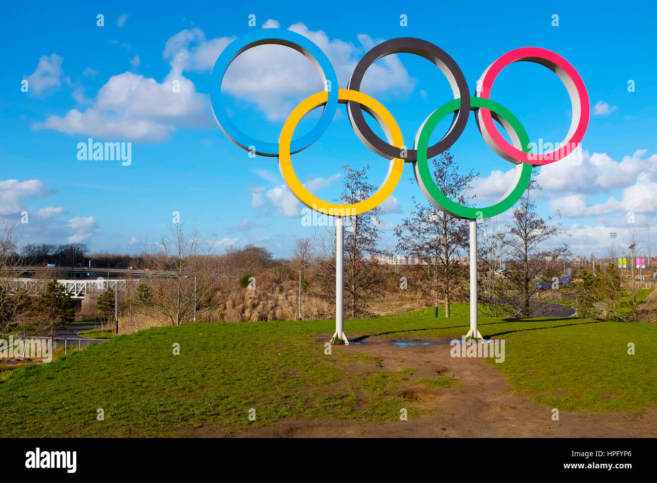 Olympic rings at the olympic park in stratford hi-res stock photography ...