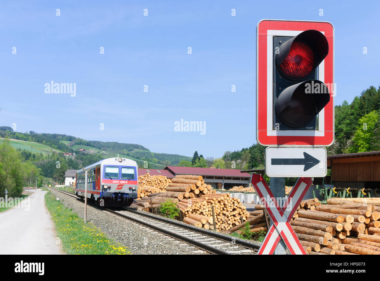 Aspang-Markt, train, Aspang Railway; Railroad Crossing; Sawmill, Wiener ...