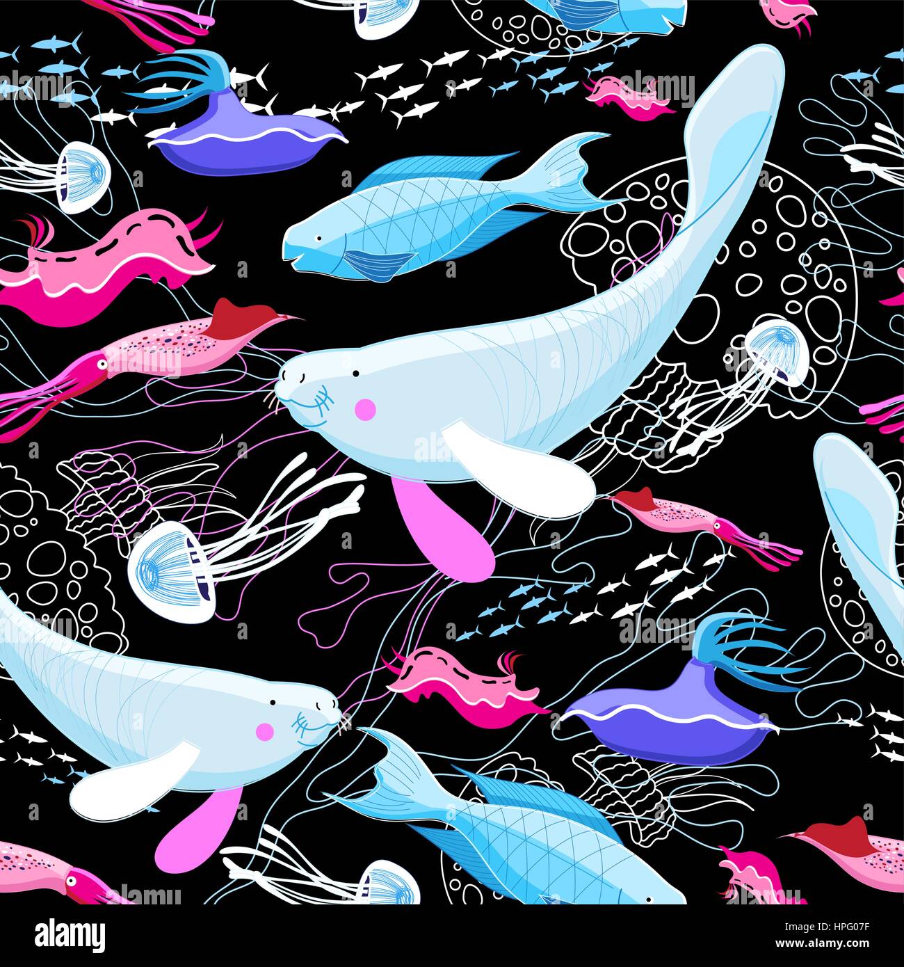 Pattern marine animals fish Stock Vector Images - Alamy