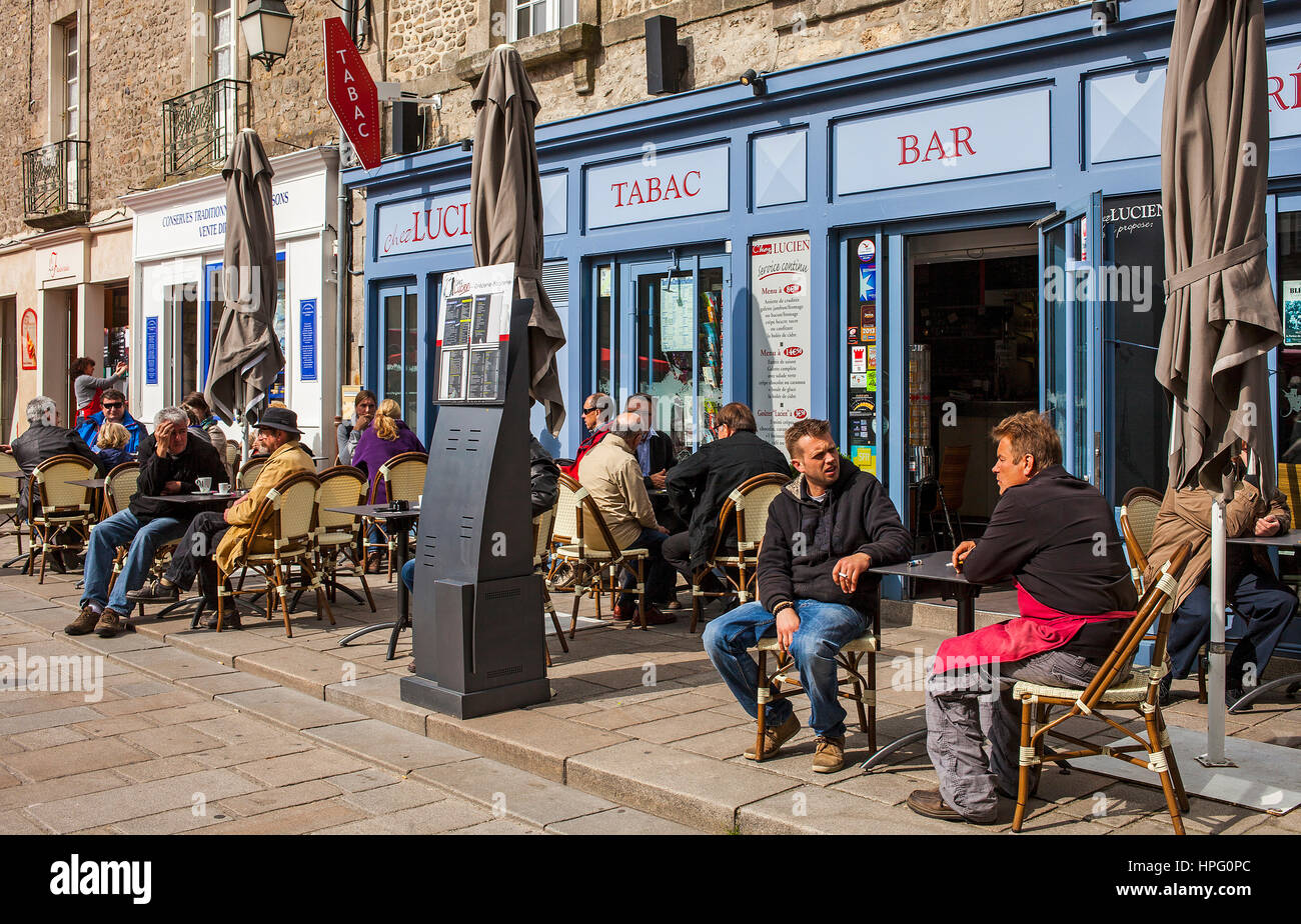 Outdoor cafe and creperie pancake house in Place Saint-Aubin, medieval ...