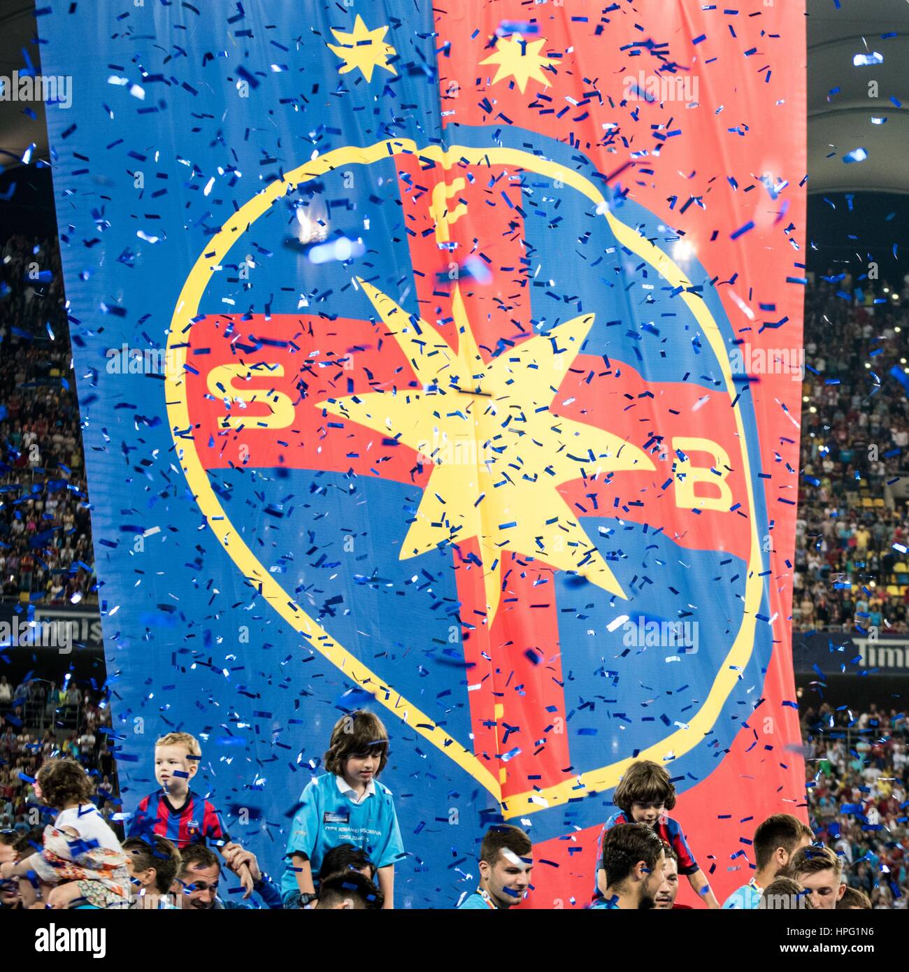 May 31, 2015: The Steaua Bucharest flag at the end of the Cupa Romaniei ...
