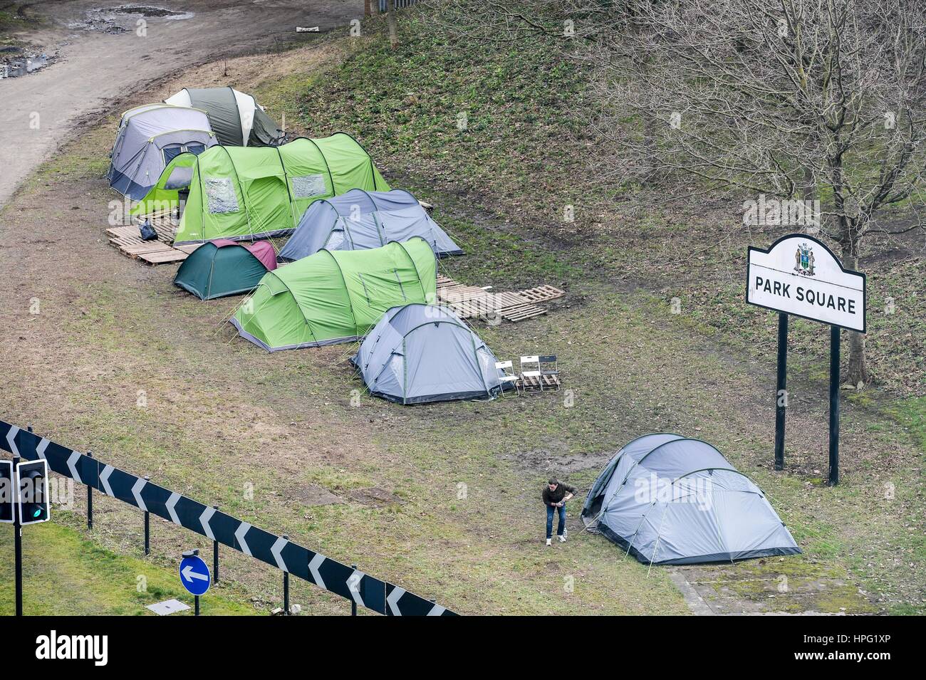 Makeshift tent village in the middle of a major roundabout in Sheffield ...