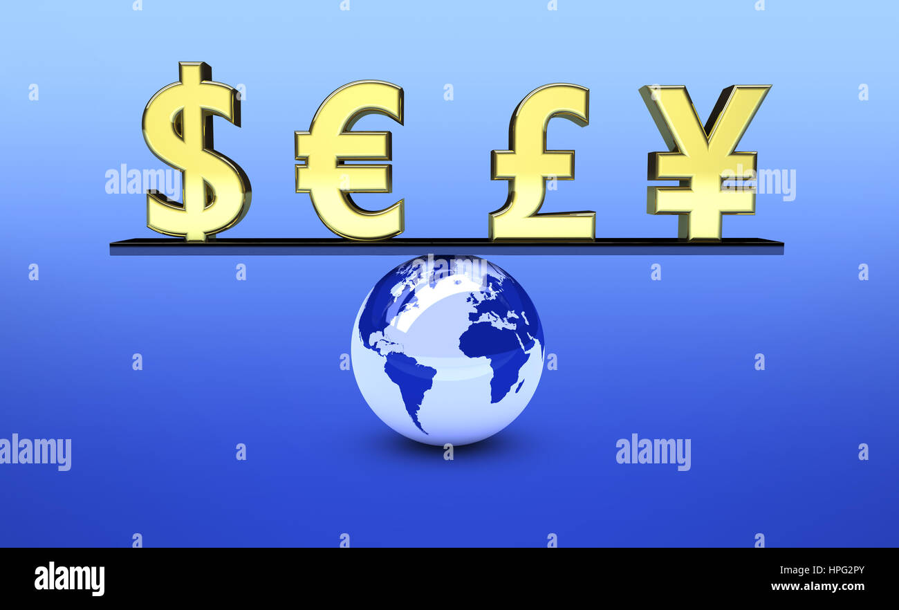 Global world economy concept with balance between international ...