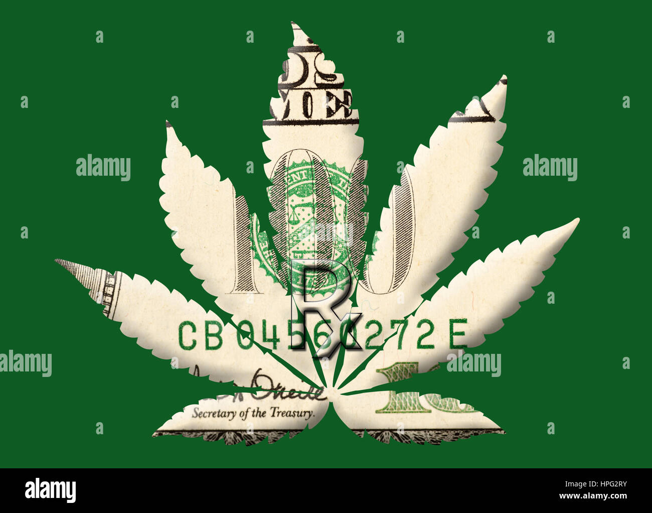 Marijuana leaf with prescription insignia and $100 Stock Photo - Alamy