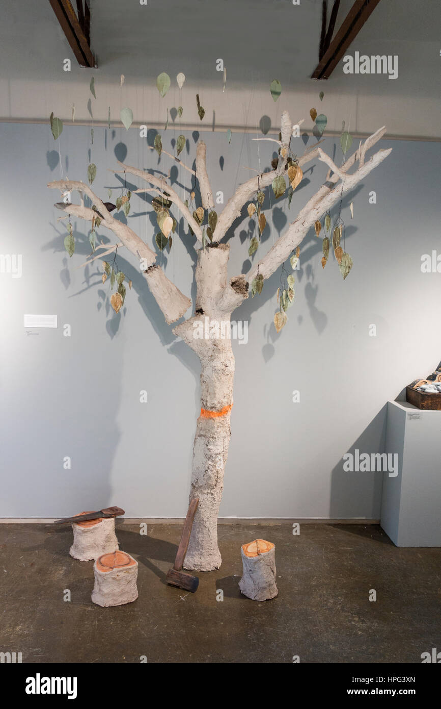 Ceramic birch tree exhibit by artist Brenda Ryan at the Northern Clay ...