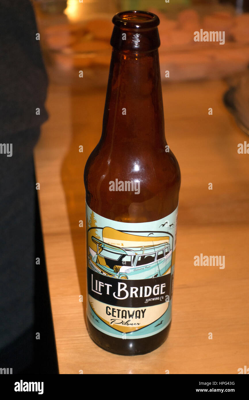 A Getaway craft Pilsner beer brewed by the Lift Bridge Brewing Company ...