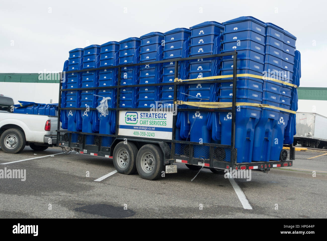 Trailer load of new blue recycling bins for residential homes. St Paul ...