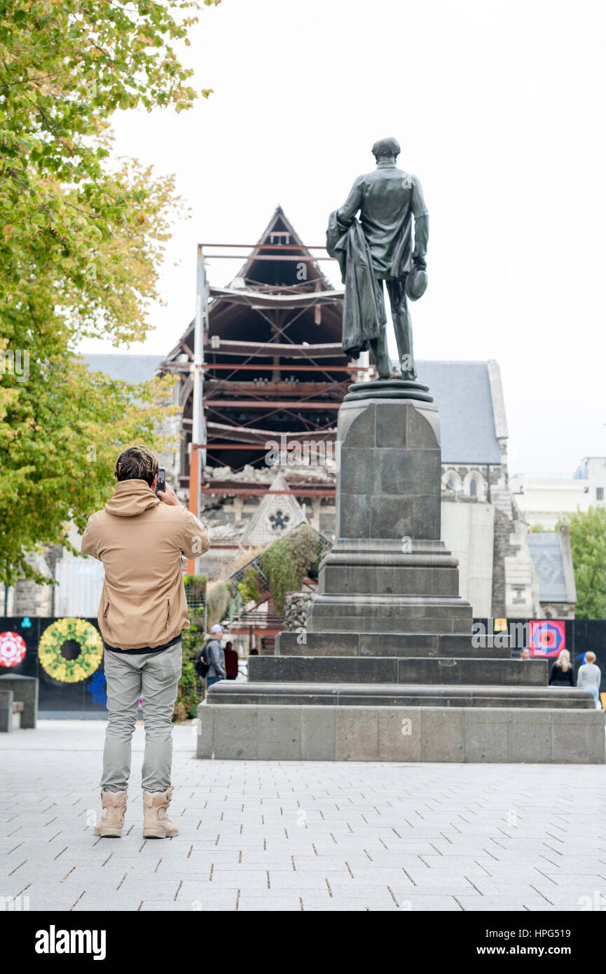 Christchurch new zealand cathedral square people hi-res stock ...