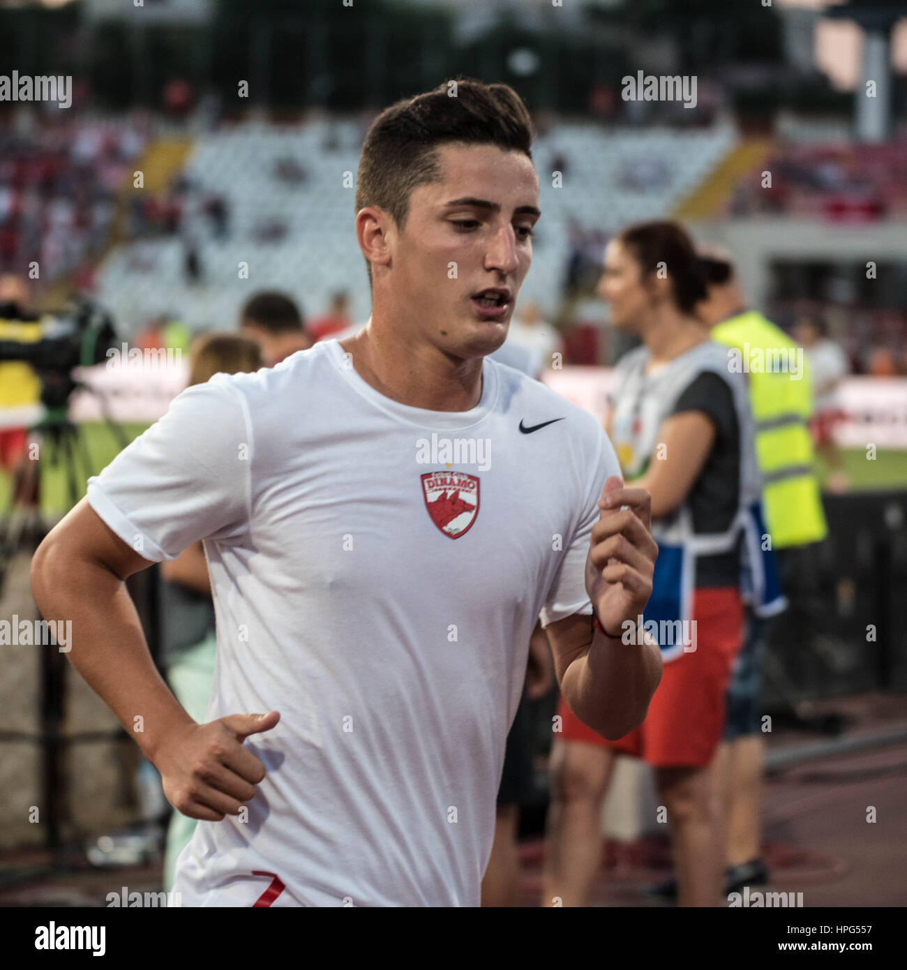 July 17, 2015: Steliano Filip #7 of Dinamo Bucharest warming up before ...