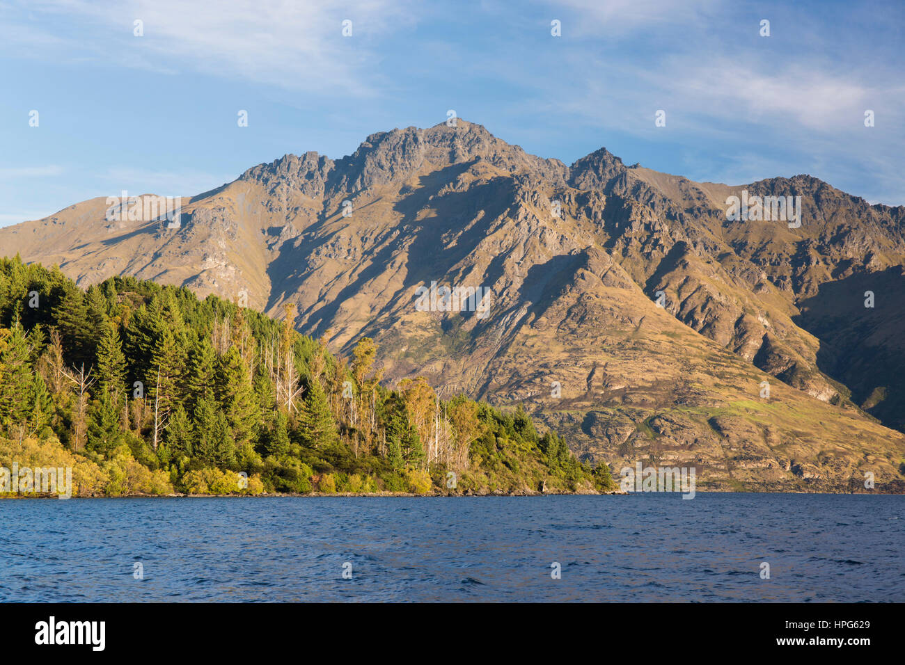 Queenstown, Otago, New Zealand. View across Lake Wakatipu to Cecil Peak ...