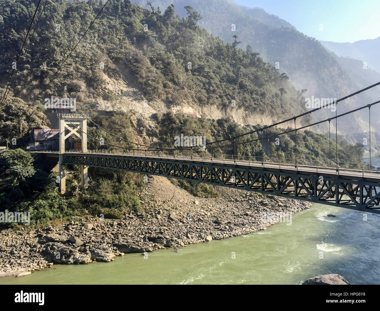 Old Trishuli bridge in Trishuli river, the bridge that connecting ...