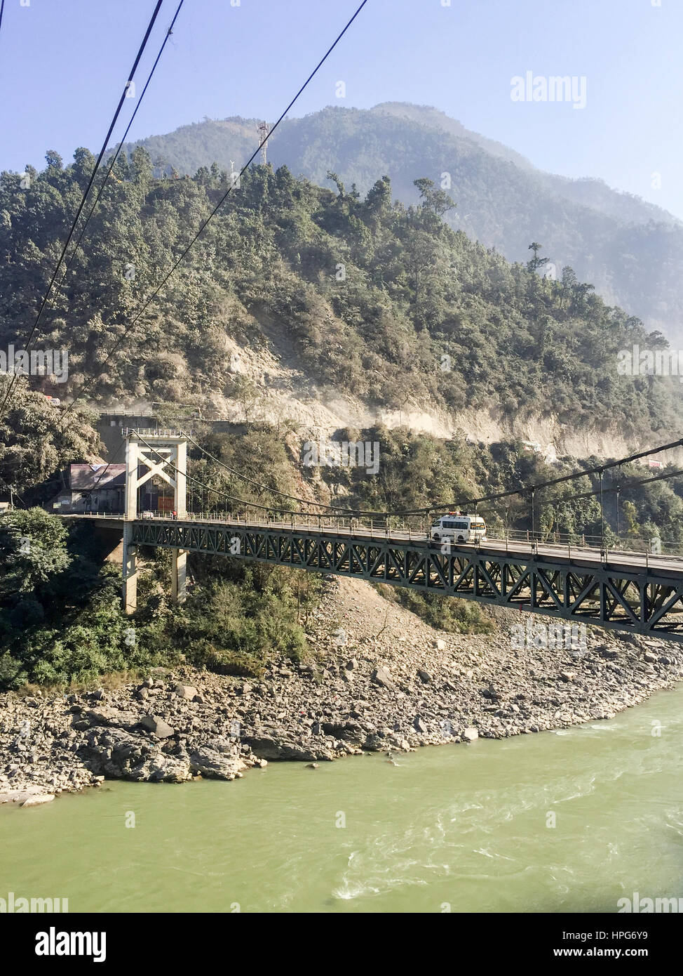Old Trishuli bridge in Trishuli river, the bridge that connecting ...