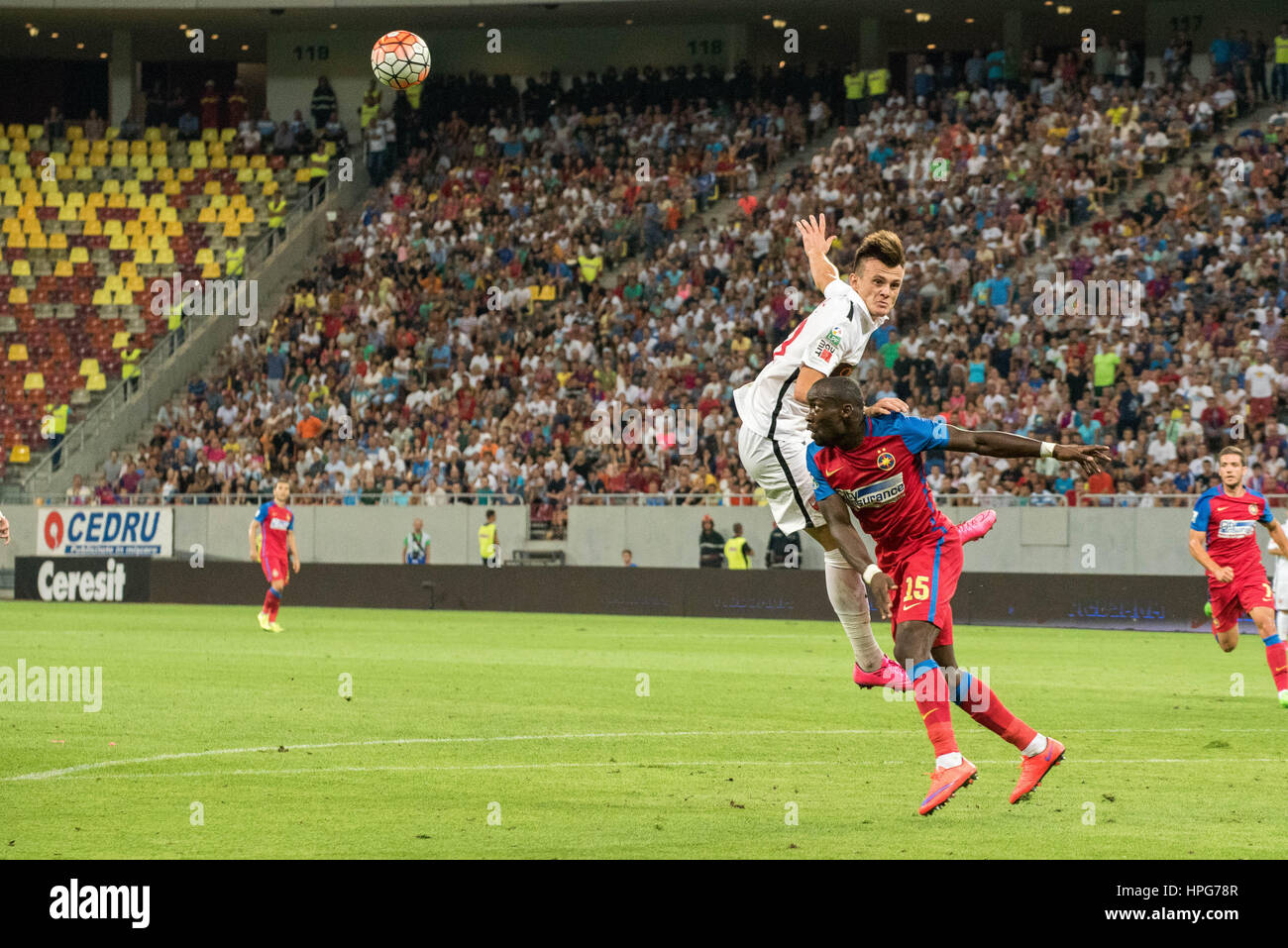 August 9, 2015: Gregory Tade #15 of FC Steaua Bucharest and Ovidiu ...
