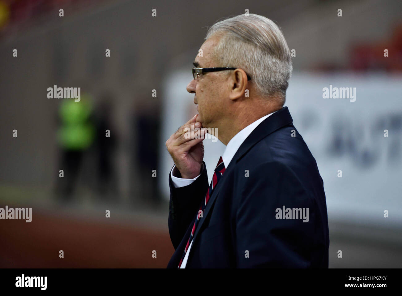 February 7, 2015: Anghel Iordanescu the coach of Romania National Team ...