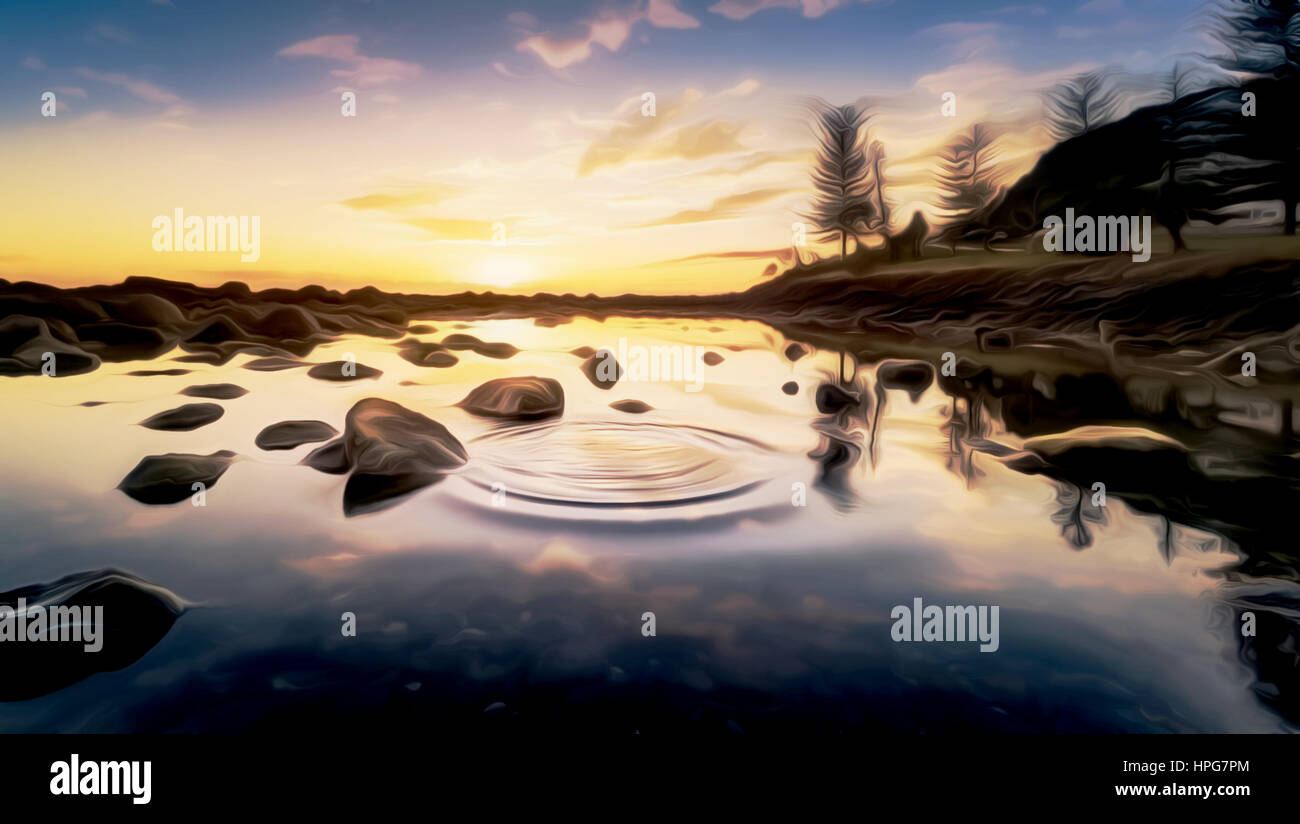 A shallow lake at sunrise Stock Photo - Alamy