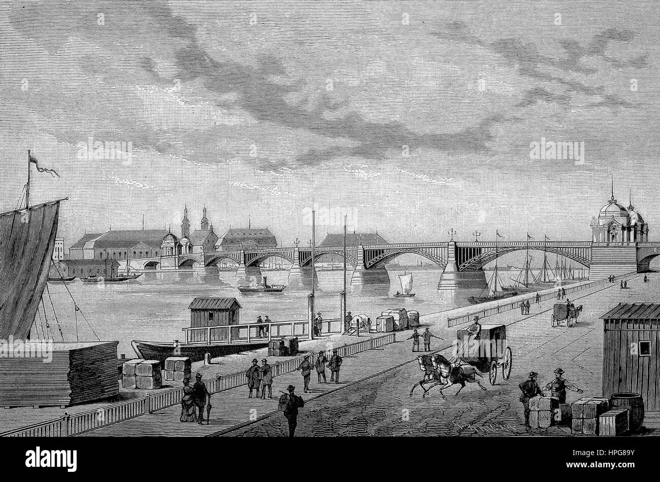 The new Rheinbr?cke near Mainz, 1885, Germany, Die neue Rheinbr?cke bei ...