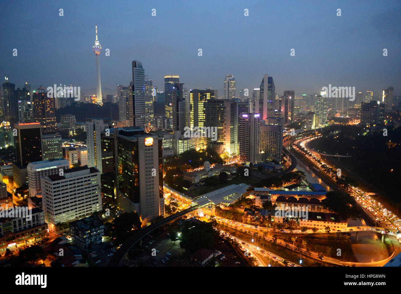 South-East Asia, Malaysia, Kuala Lumpur, aerial view of downtown KL ...