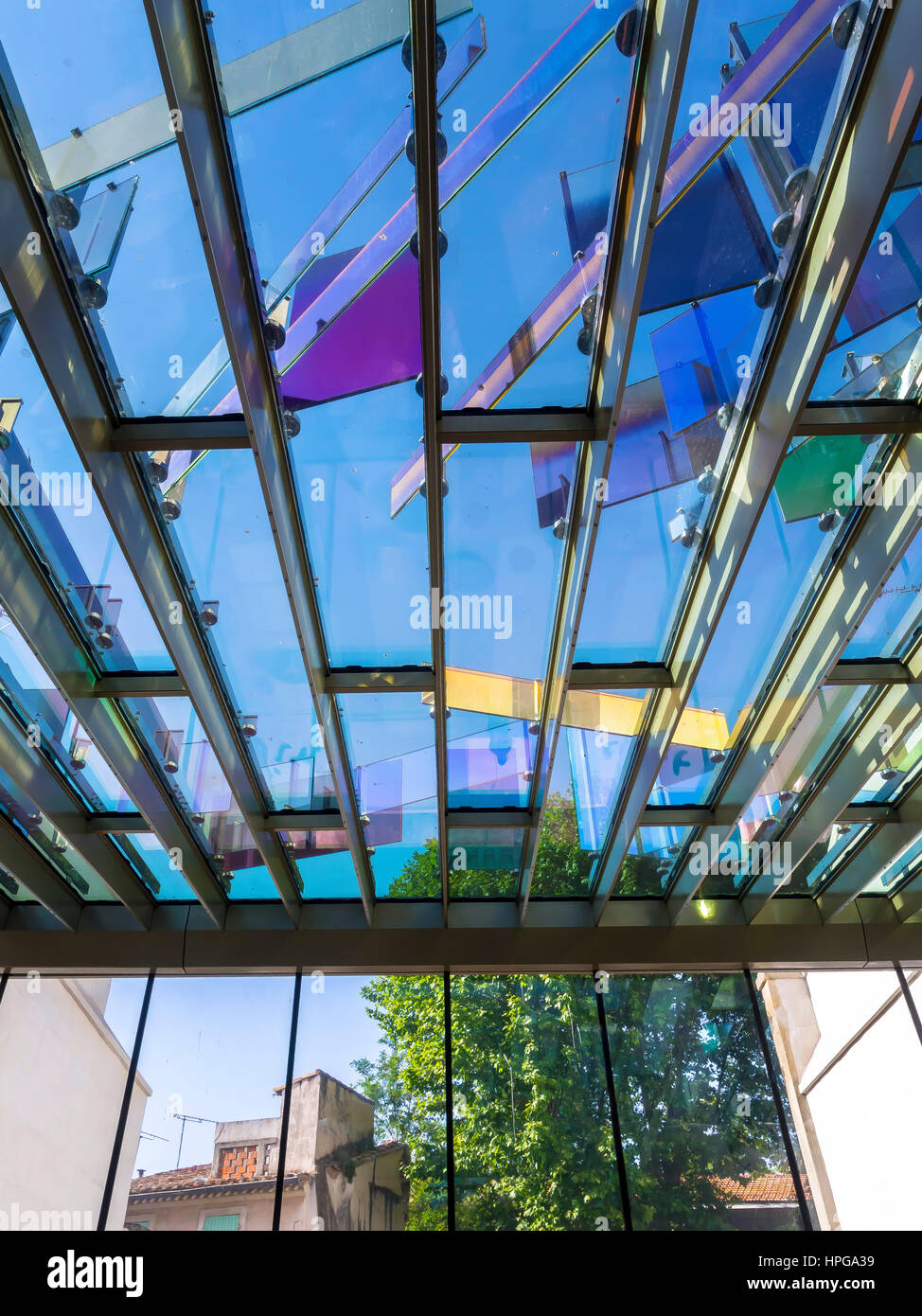 France, Arles, Van Gogh Foundation, the multicoloured glass by Raphael ...