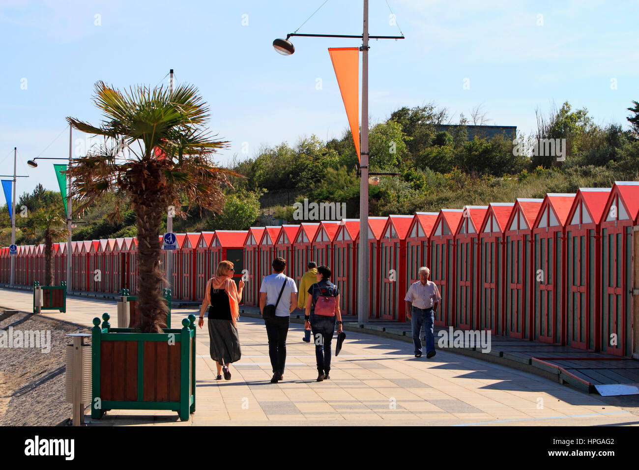 France, Northern France, Gravelines. Petit-Fort Philippe. Beach huts ...
