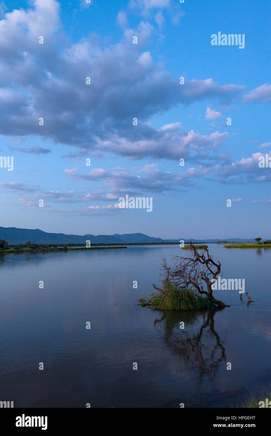 A evening view of the Zambezi river in Zimbabwe's Mana Pools National ...