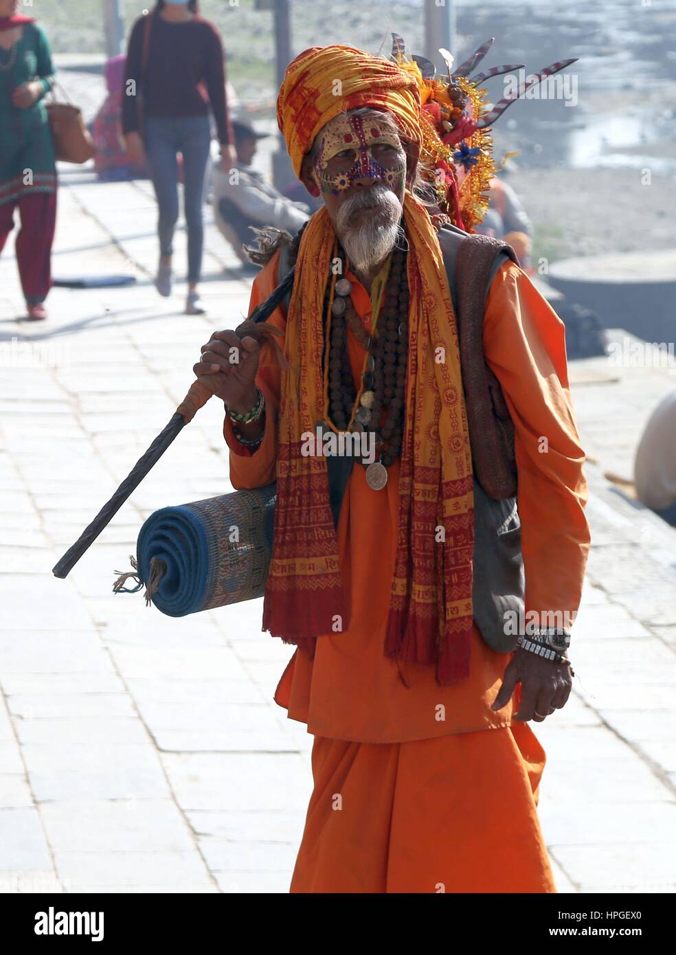 Kathmandu, Nepal. 21st Feb, 2017. A Sadhu, holy man arrives ahead of ...